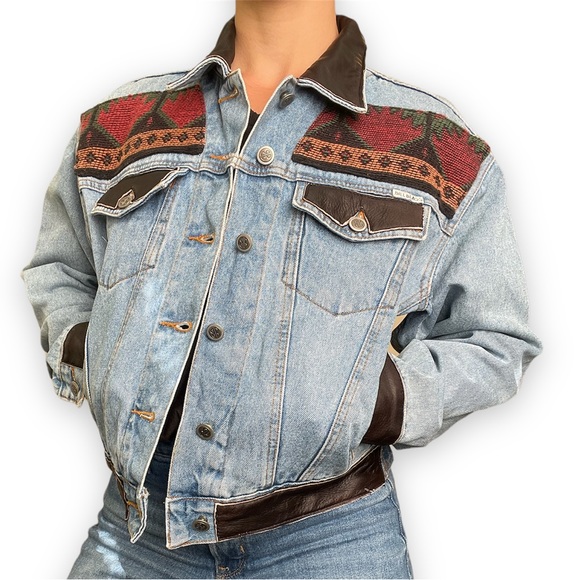 Vintage | Jackets & Coats | Vintage Western Denim Jacket Tapestry ...